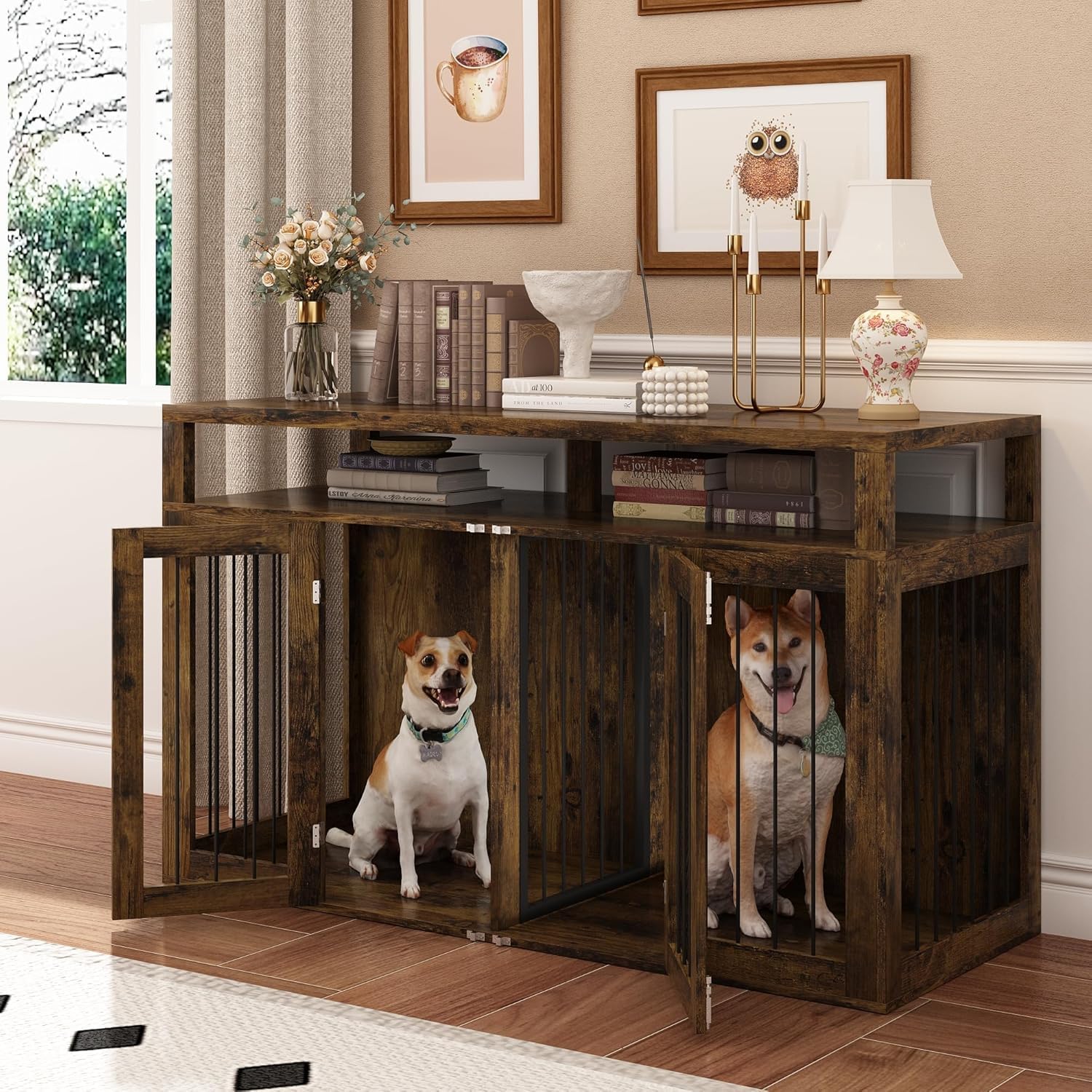 Amazon.com: Large Dog Crate Furniture for 2 Dogs, 55" Farmhouse Dog ...
