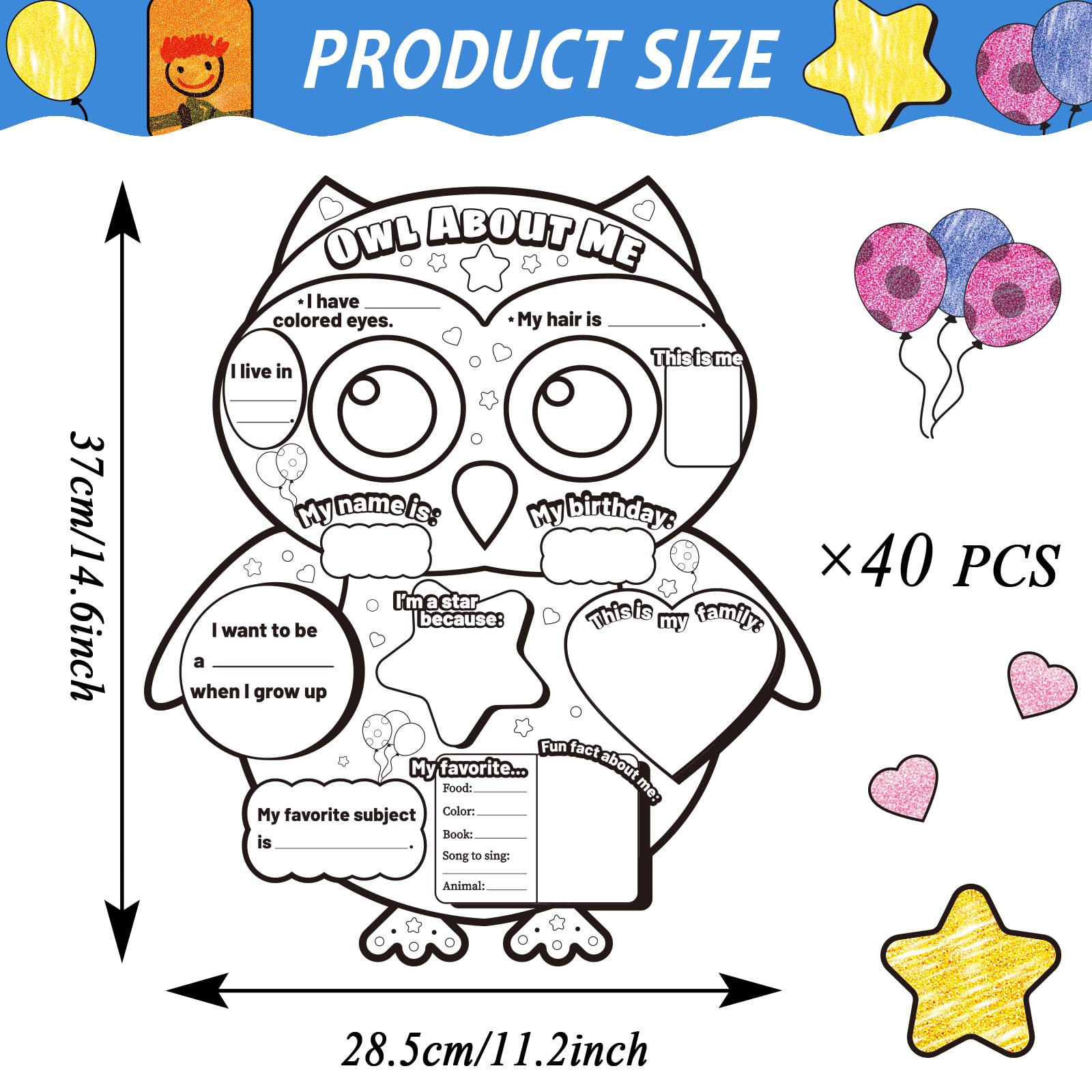 Snapklik.com : 40 PCS Owl All About Me Student Posters DIY Color Ready ...