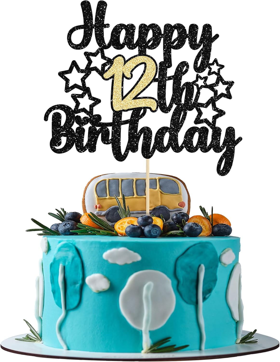 Amazon.com: Gyufise 1Pc Happy 12th Birthday Cake Topper Black Gold ...