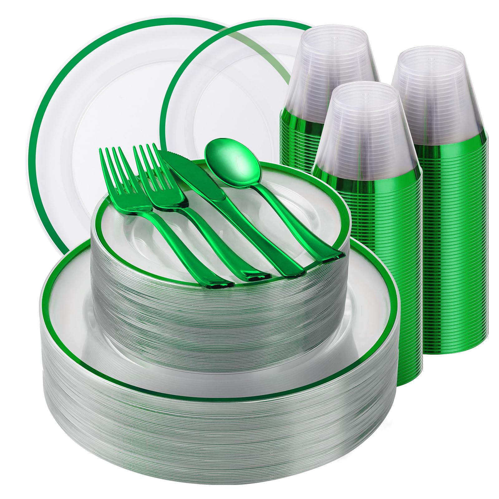 Amazon.com: Beststar 350PCS Green and Clear Plastic Dinnerware Sets for ...
