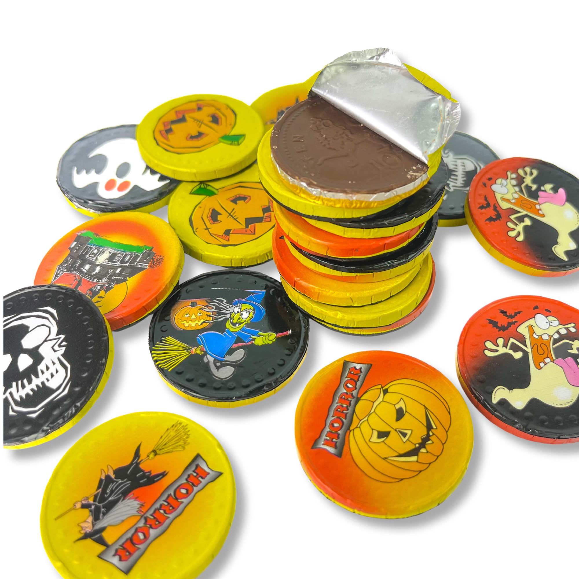 50 Milk Chocolate Novelty Halloween Coins Halloween Themed Sweets ...