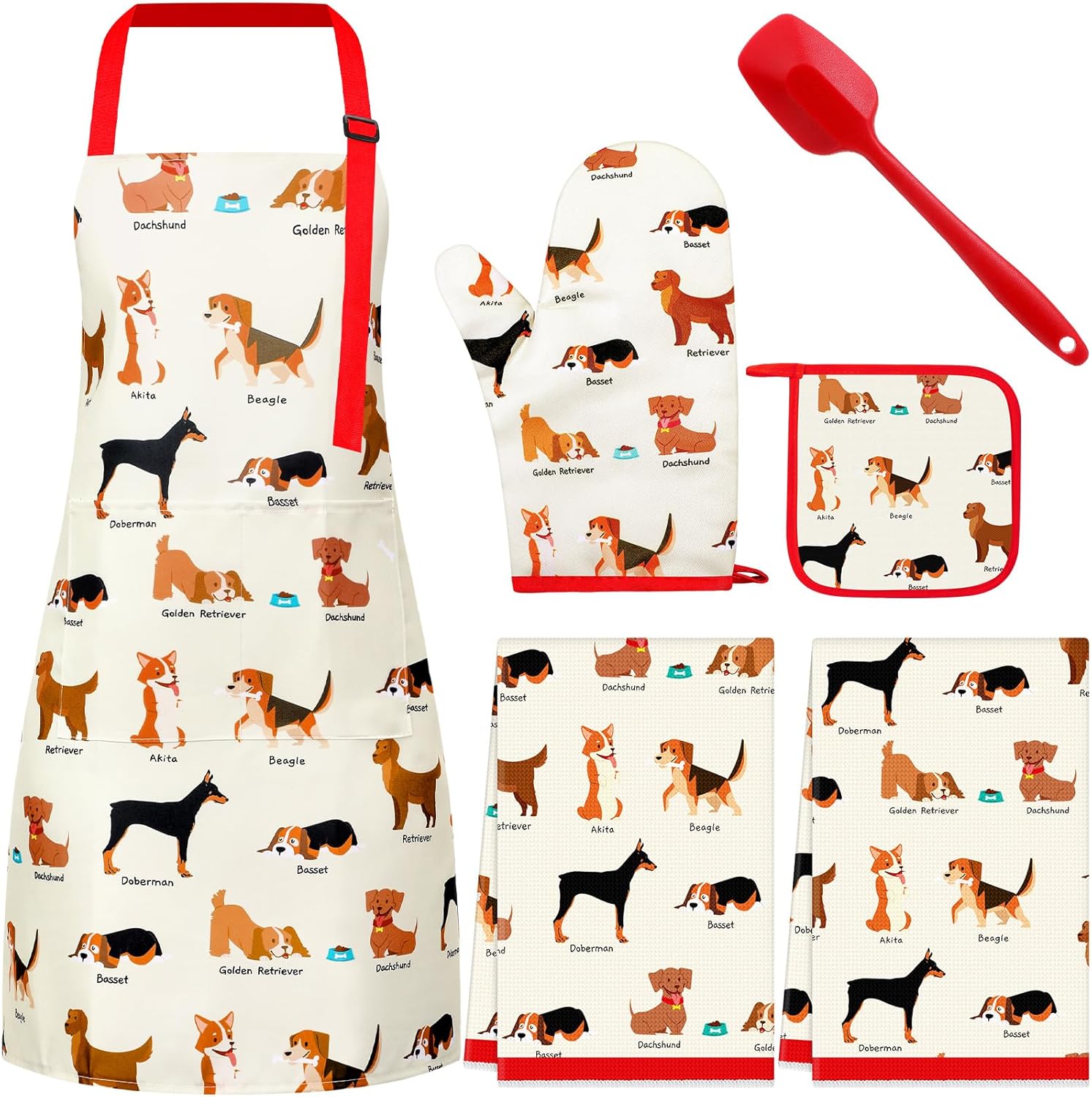 Amazon.com: Hoolerry 6 Pcs Dog Kitchen Apron Dish Towels Oven Mitts and ...