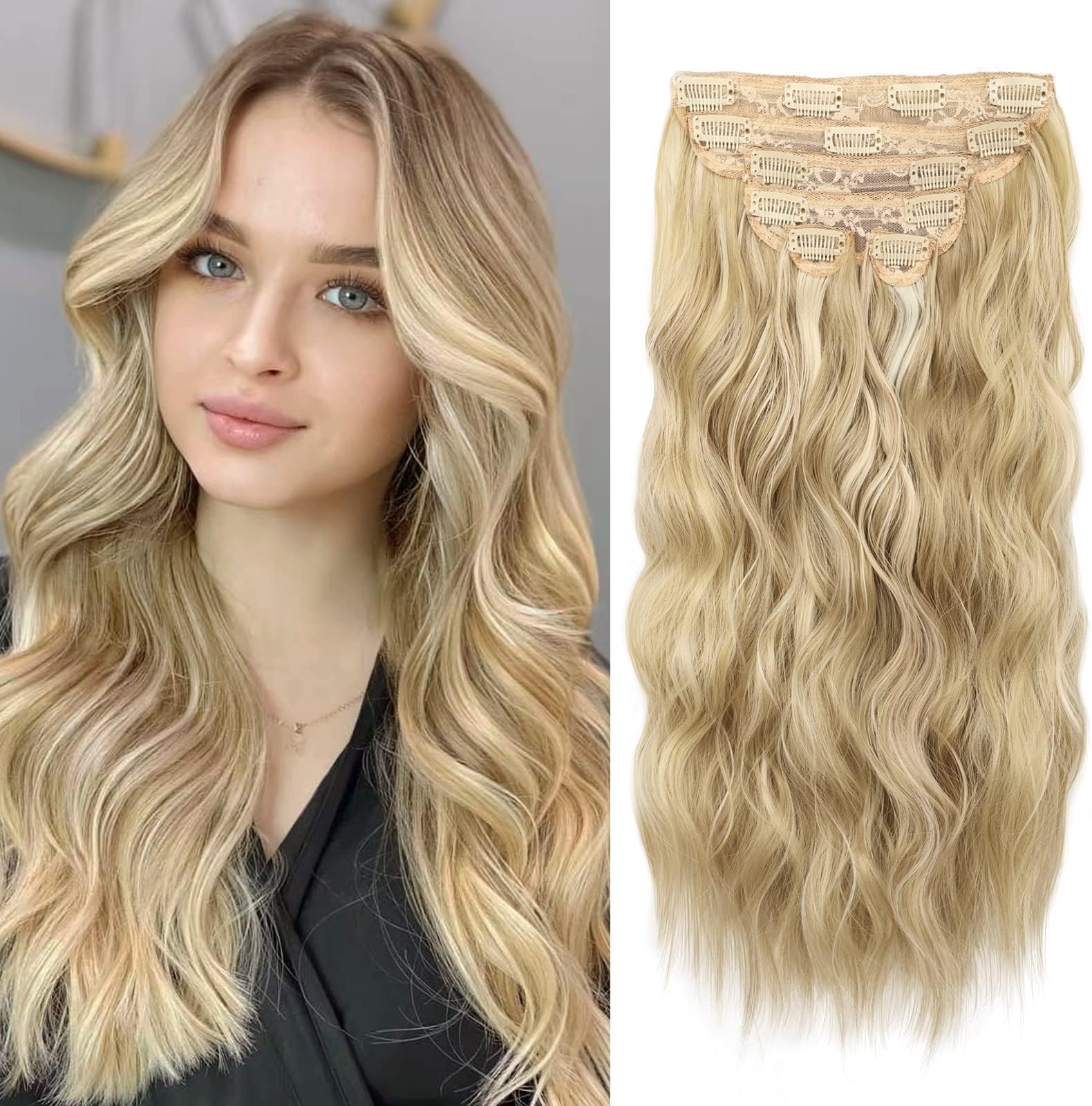 Amazon.com : FLIACE Hair Extensions Clip ins, 6 PCS Wavy Extensions ...