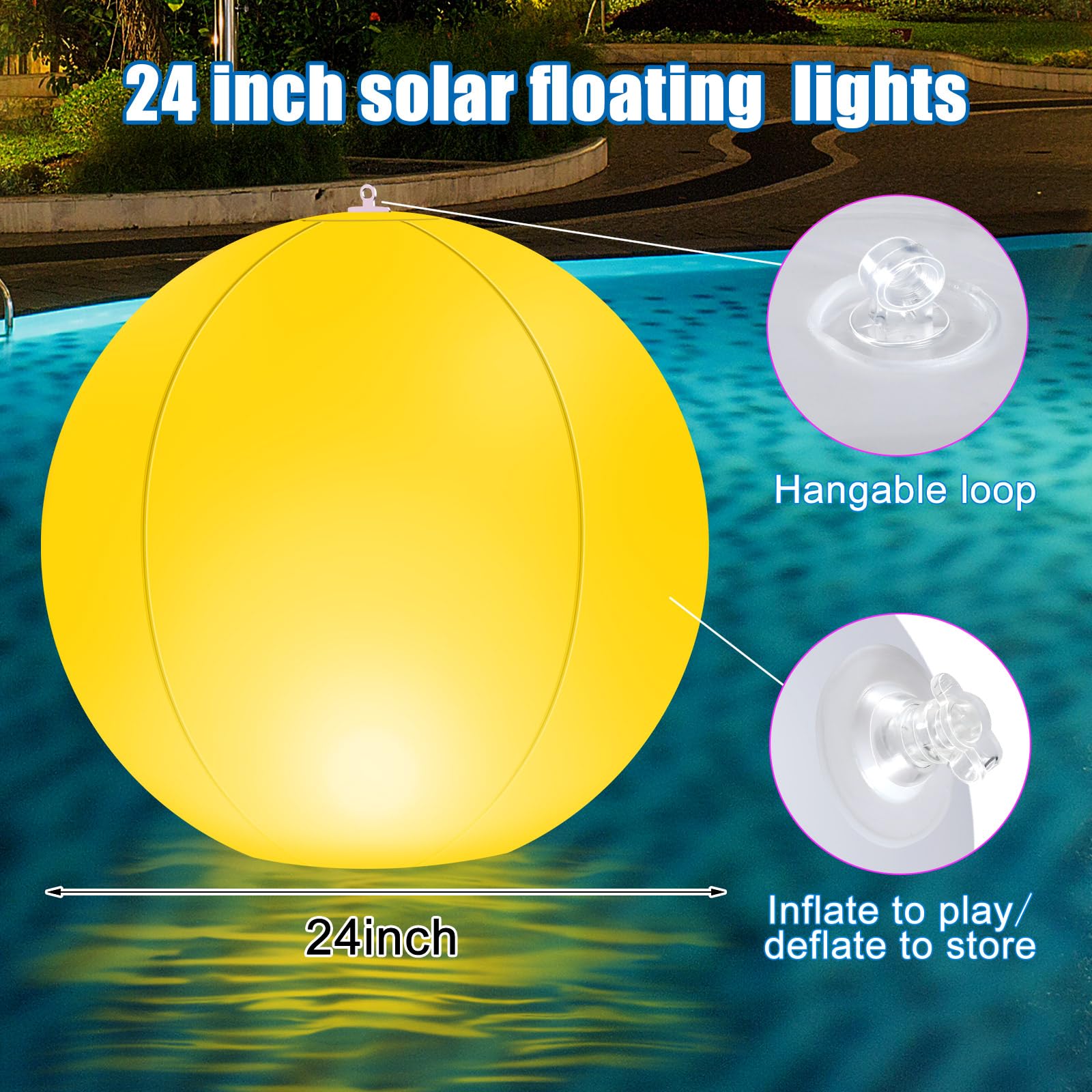 Snapklik.com : 4 Pcs 24 Inch Floating Pool Lights Large Solar 16 Color ...