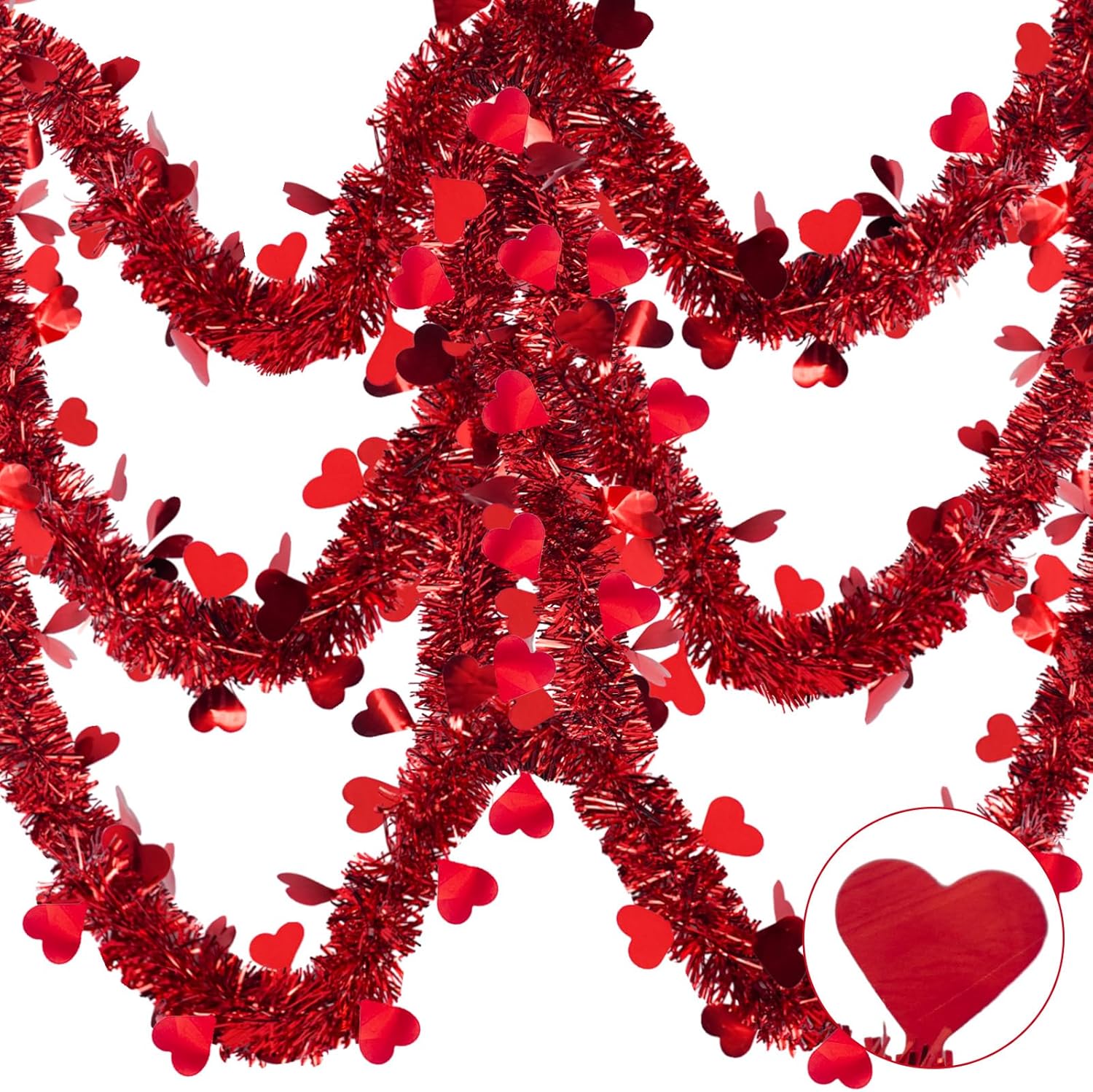 Amazon.com: unlemoni 33FT Valentines Day Tinsel Garland, Red Heart ...