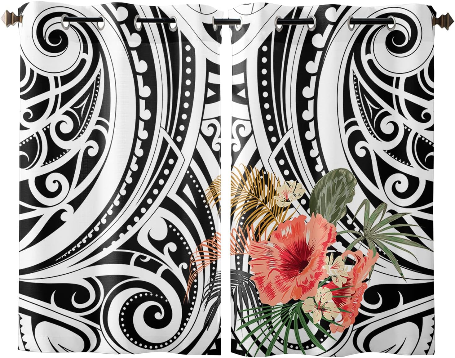 Amazon.com: Funy Decor Window Curtain Polynesian Abstract Ethnic ...