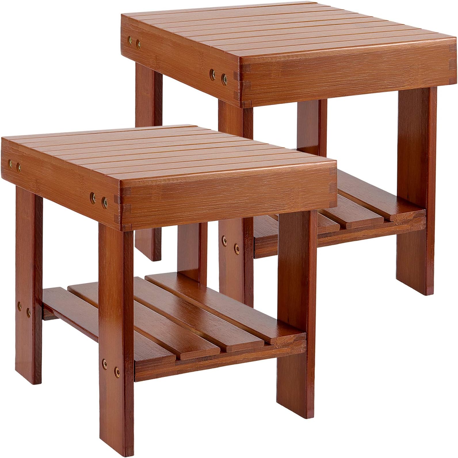 Amazon.com: KKTONER Bamboo Step Stool with Storage Shower Bench with ...
