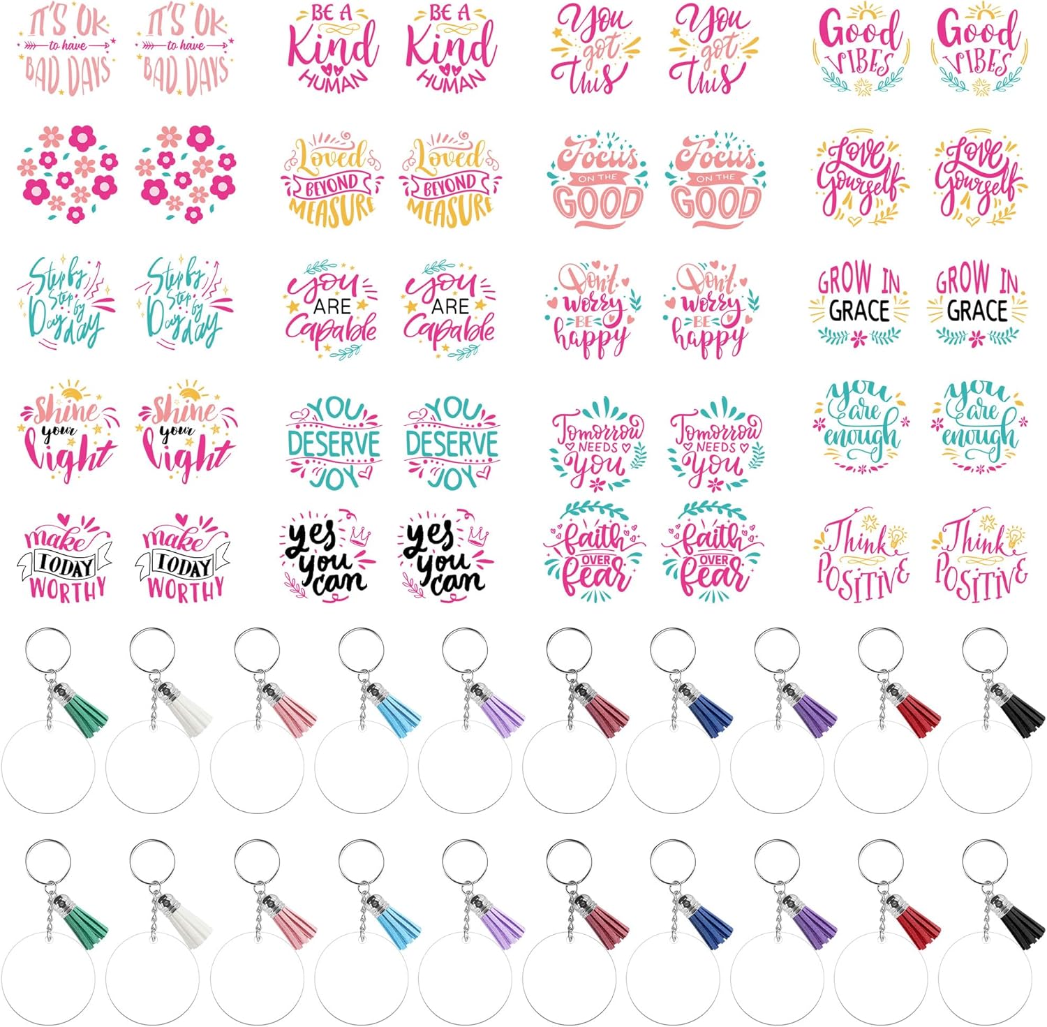 GalaVee Acrylic Keychain Blanks & Stickers - DIY Keychain Craft Kit, 40 ...