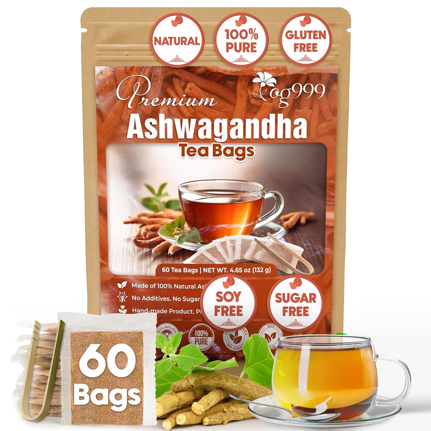 Amazon.com : TOG999, Premium 60 Ashwagandha Root Tea Bags, 100% Natural ...