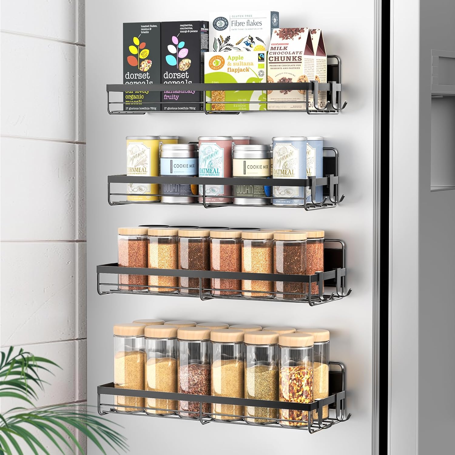 Amazon.com: Magnetic Spice Rack for Refrigerator,4 Pack Premium Plastic ...