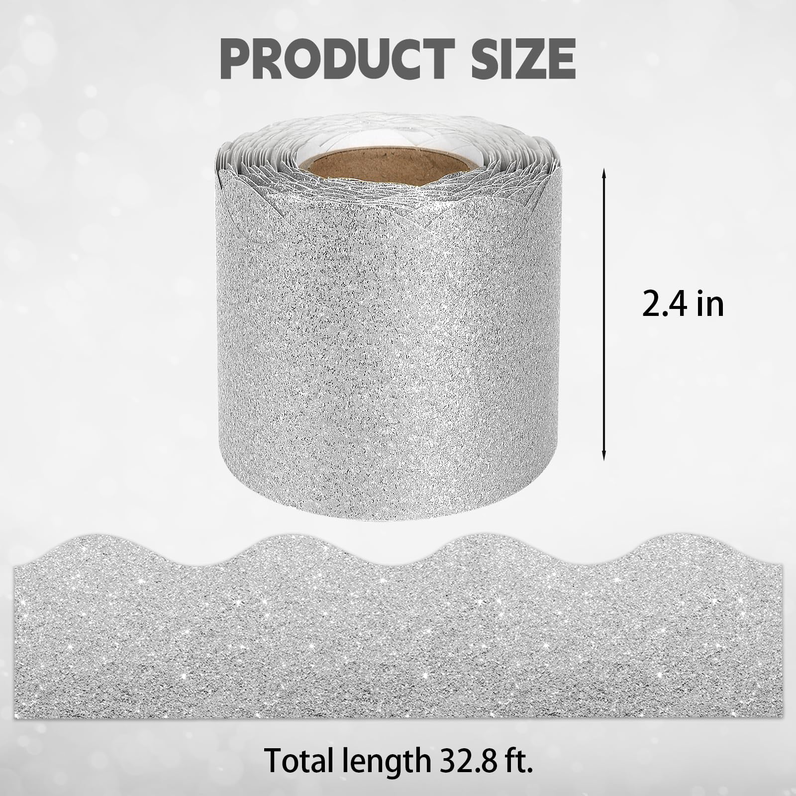 Snapklik.com : 32.8 Feet Silver Glitter Bulletin Board Border, Silver ...