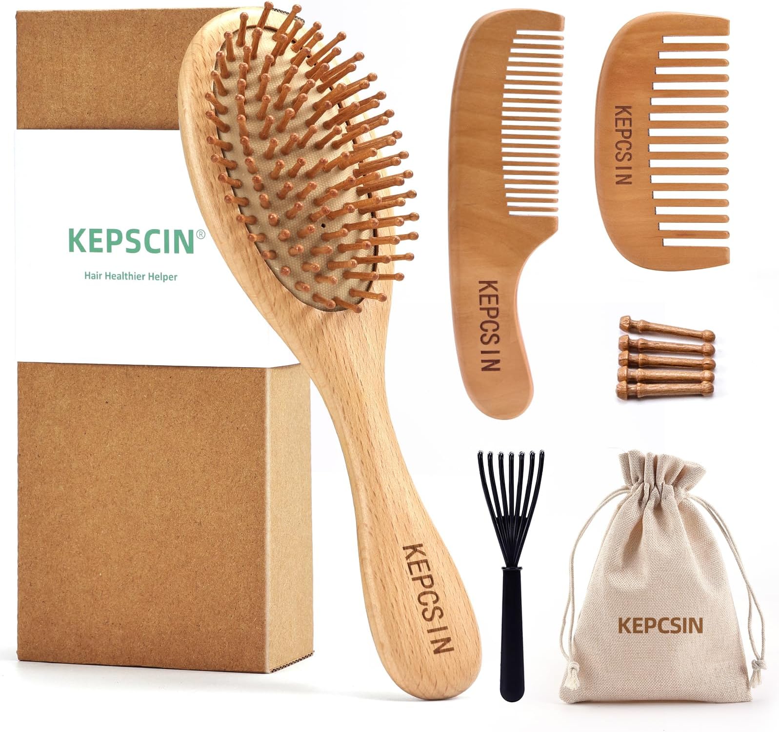 Amazon.com : Bamboo Hair Brush and Comb Set - Eco-Friendly Anti-Static ...