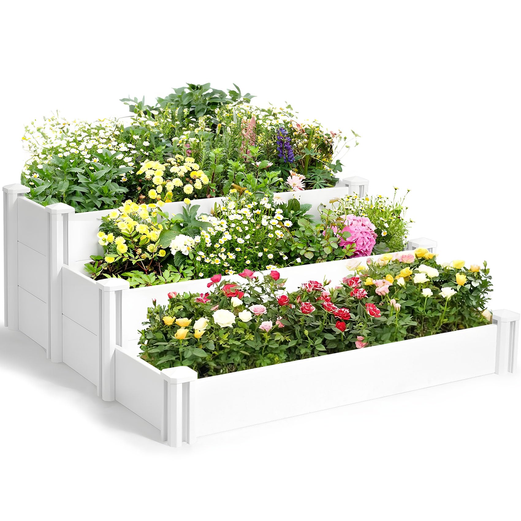 PASAMIC 3-Tier Raised Garden Bed, Vinyl Planter Boxes Outdoor, Raised ...