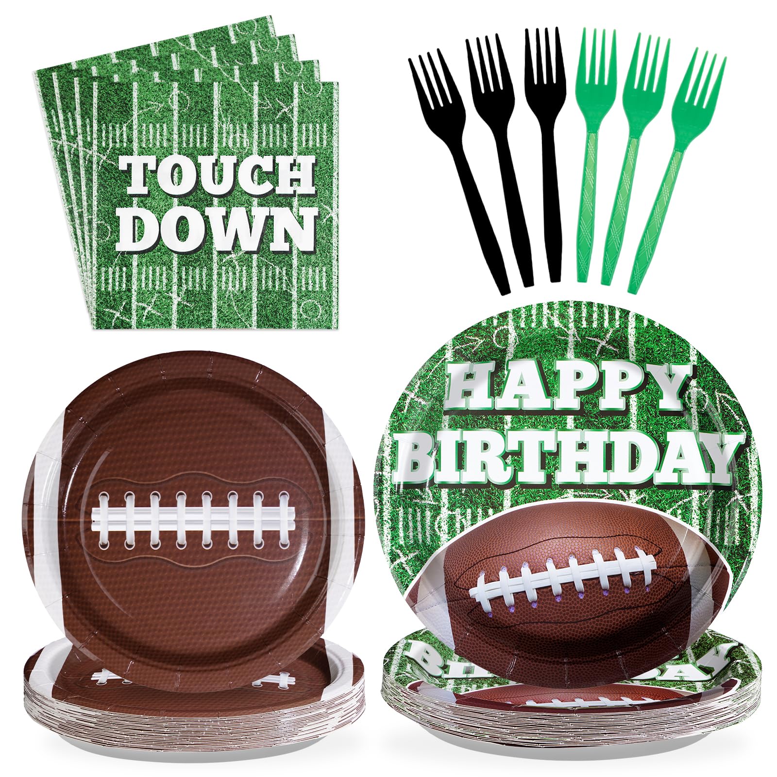 Amazon.com: 96 Pcs Football Birthday Party Supplies Tableware Set 350 ...