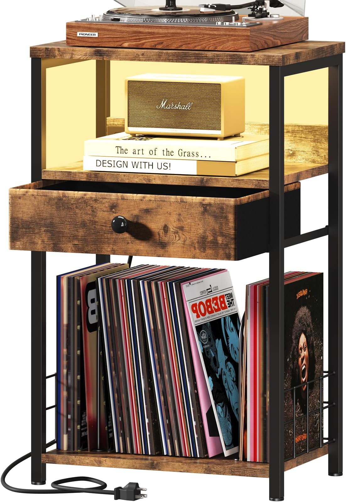 Amazon.com: BOLUO Record Player Stand with Vinyl Storage, Turntable ...