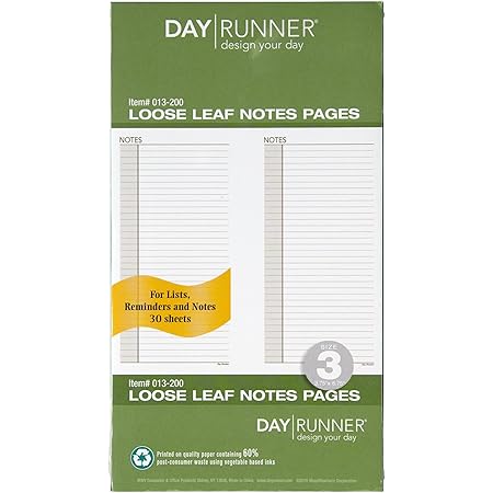 Amazon.com : Day Runner Undated Planner Notes Refill, 3.75 x 6.75 ...