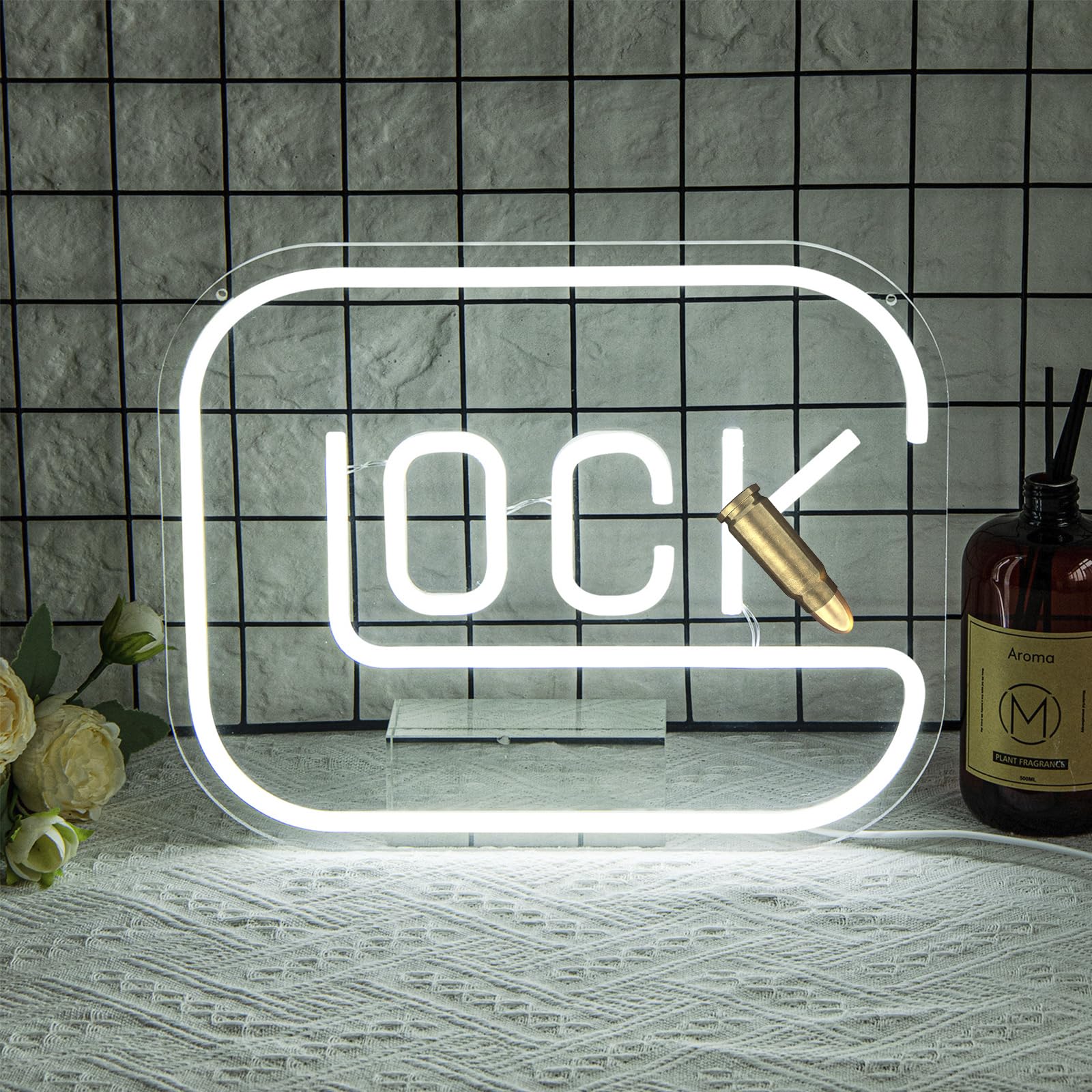 Amazon.com : Game Gun Neon Sign Game Neon Sign for Man Cave, White LED ...