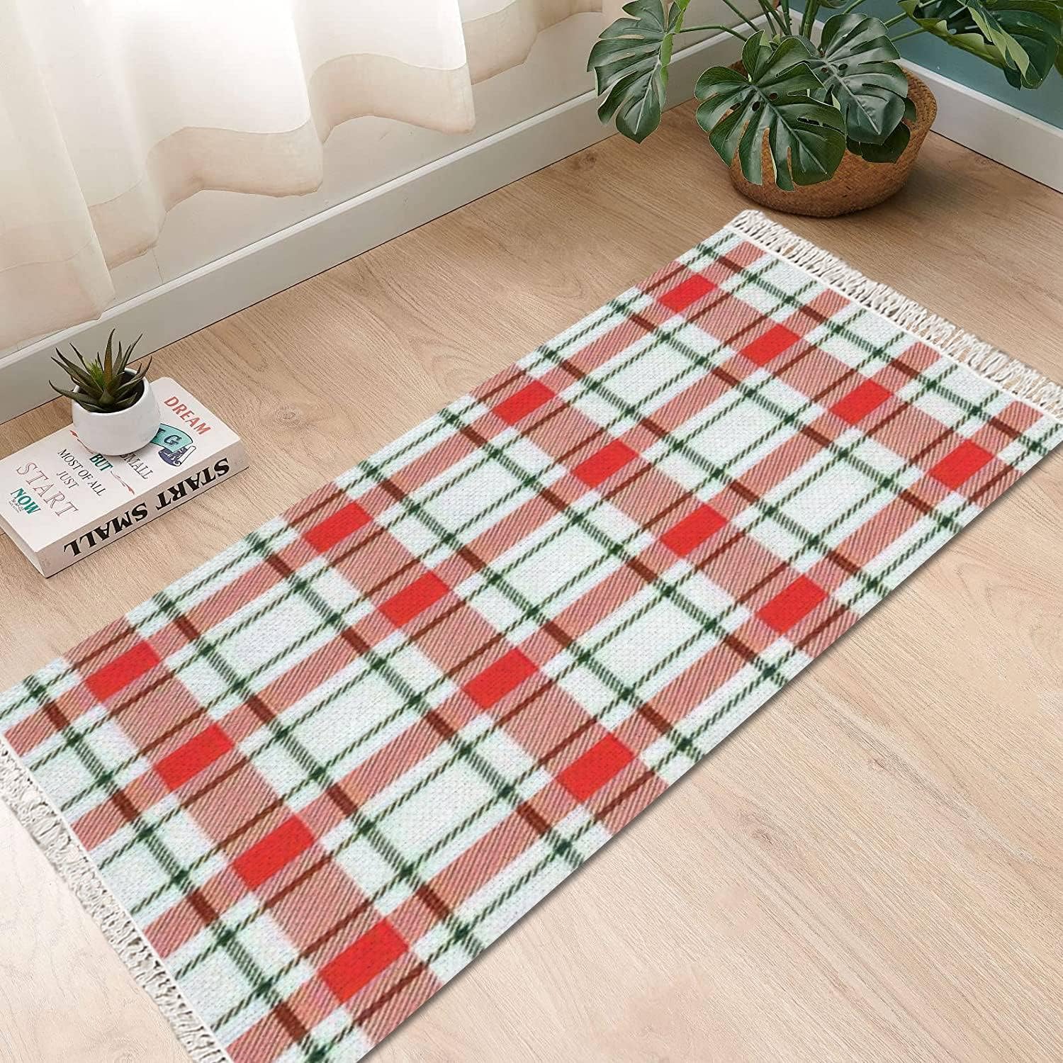 Amazon.com: Area Rug White Navy Blue Green Tartan Plaid Scottish ...