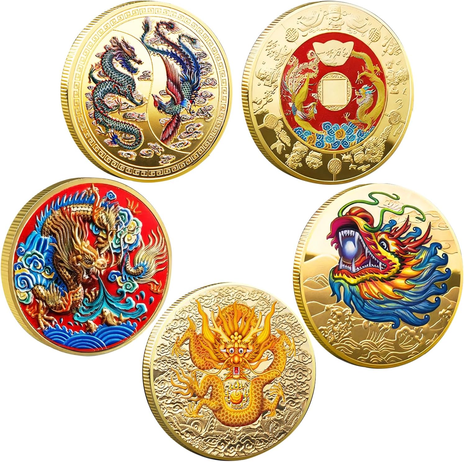 Amazon.com: 5 Pcs Chinese Lucky Coin Chinese Dragon Zodiac Coins ...