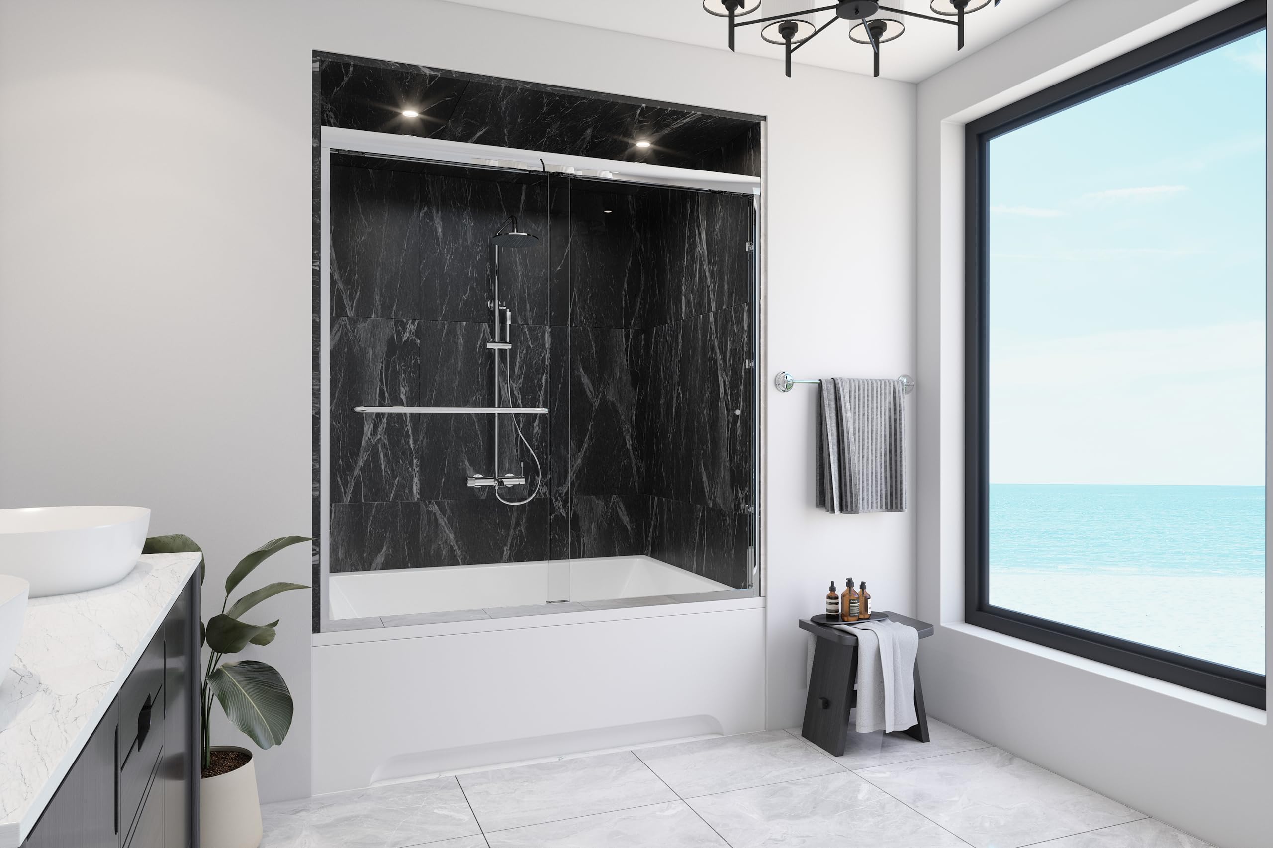 EUROTECH SHOWERS Traditional 56.5-60" W x 66" H Twinglide Bathtub ...