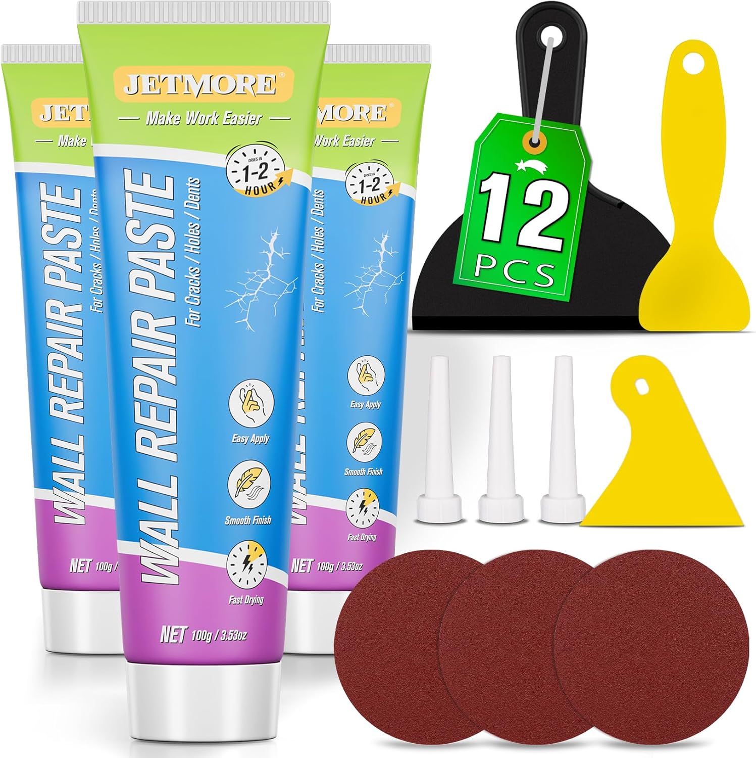 JETMORE Drywall Repair Kit, 3 Pack Wall Mending Agent, Spackle Wall ...