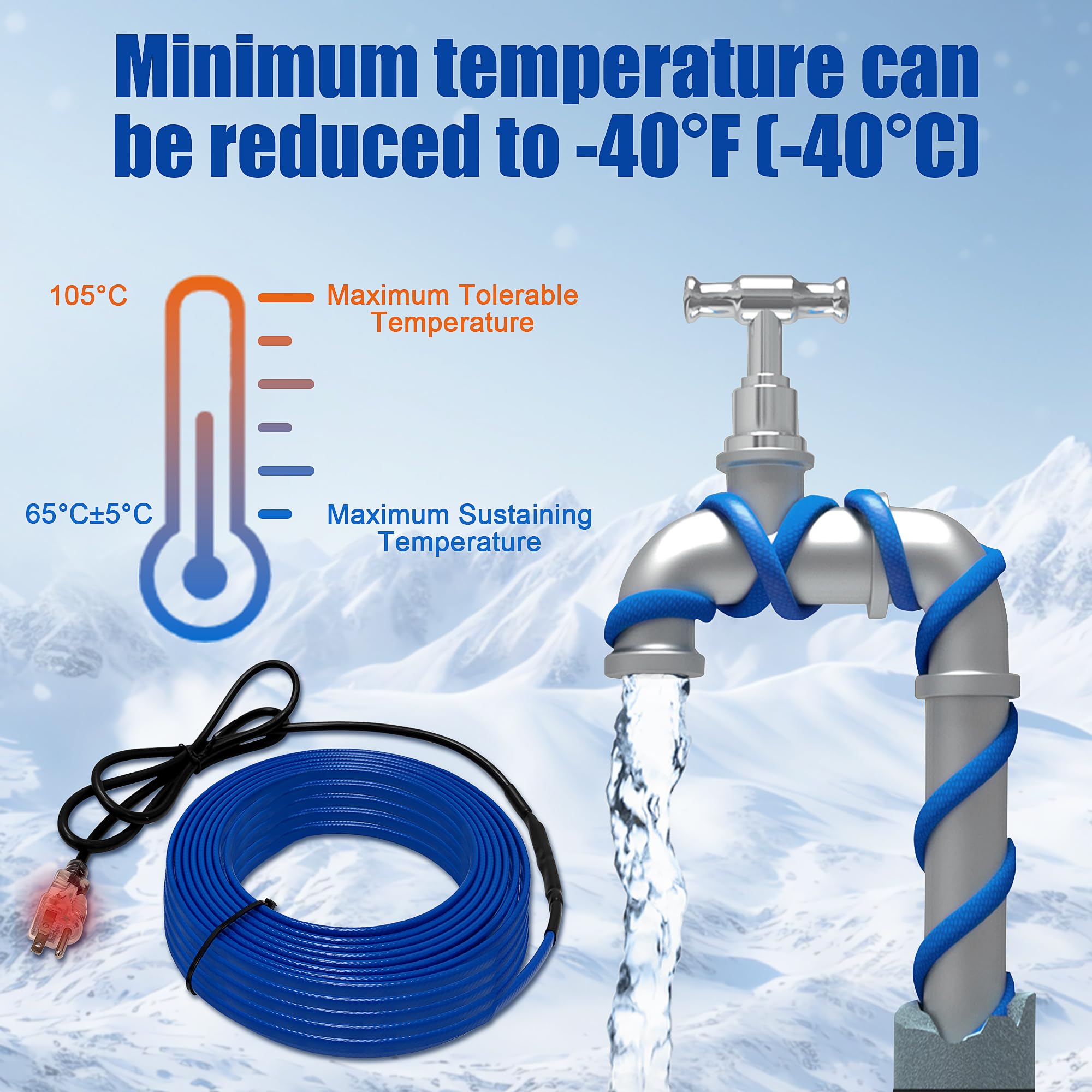 Snapklik.com : 60FT 120V Heat Tape,Pipe Heat Cable For Pipe Freeze ...