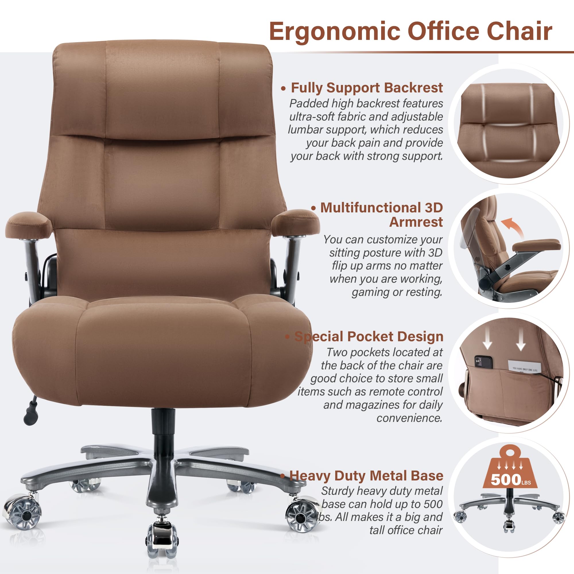 Snapklik.com : Big And Tall Office Chair 500lbs- Fabric Executive Desk ...