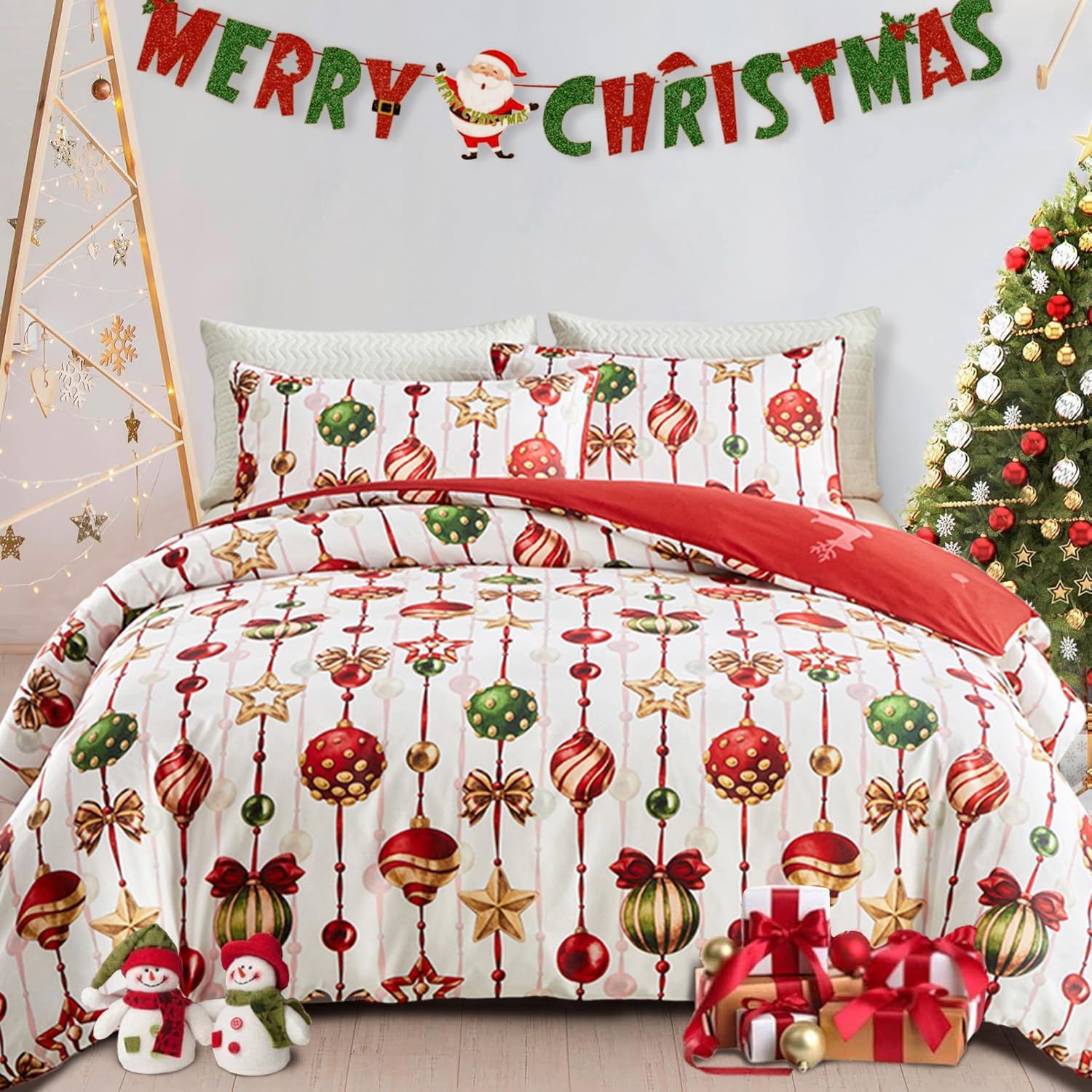 Amazon.com: Nayoroom Christmas Duvet Cover King Size Red Green ...