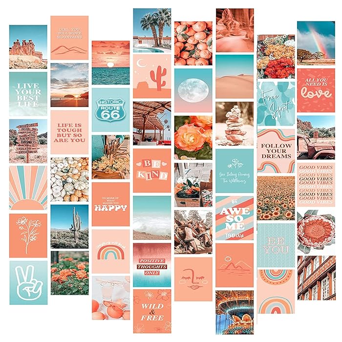 Buy KARTMEN Peach Teal Wall Collage Kit for Aesthetic Pictures, 50 Set ...
