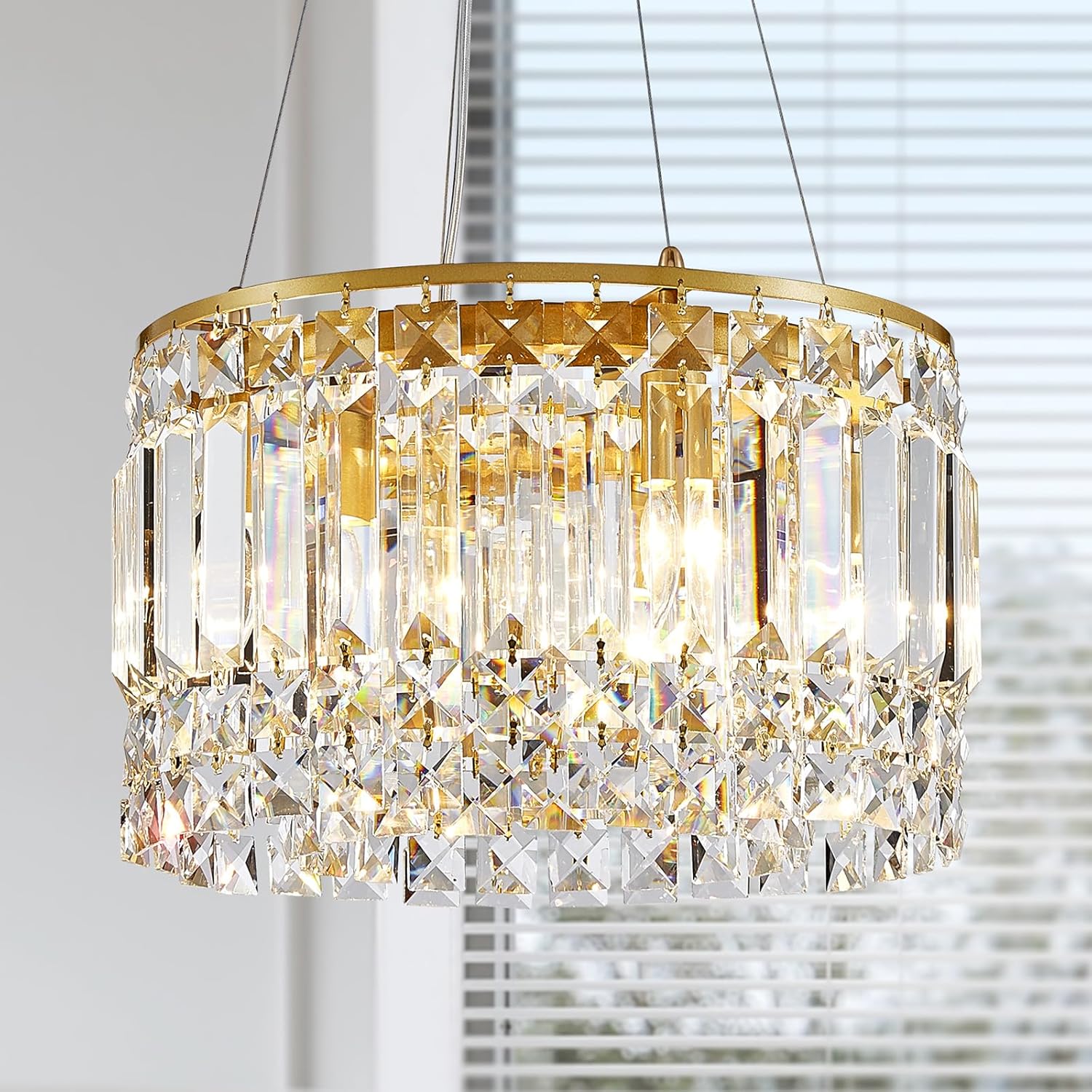 WUZUPS Crystal Round Chandelier 4-Light Pendant Ceiling Light Modern ...