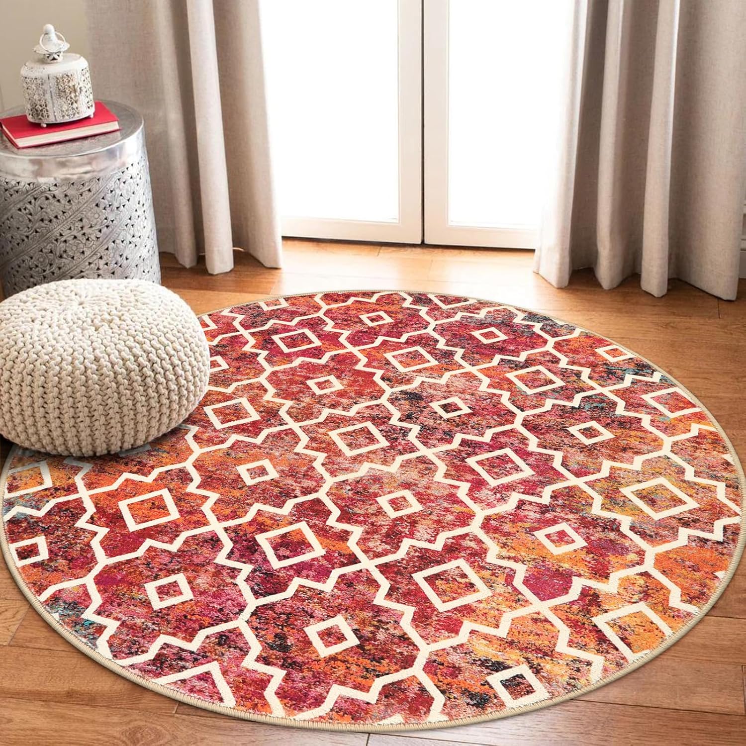 Amazon.com: Wonnitar Moroccan Small Round Area Rug 3ft,Colorful Circle ...