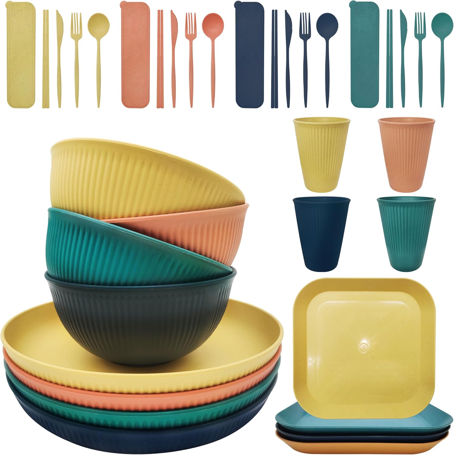 Amazon.com: Wheat Straw Plastic Dinnerware set 36 piece Unbreakable ...