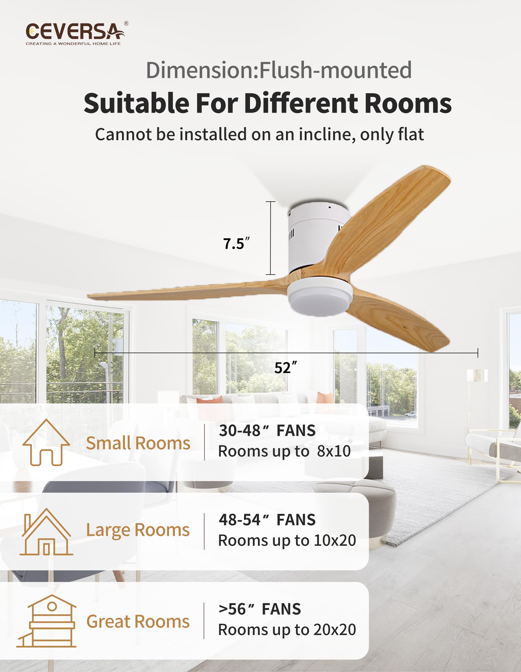 Snapklik.com : Ceversa 52 Inch Low Profile Ceiling Fans