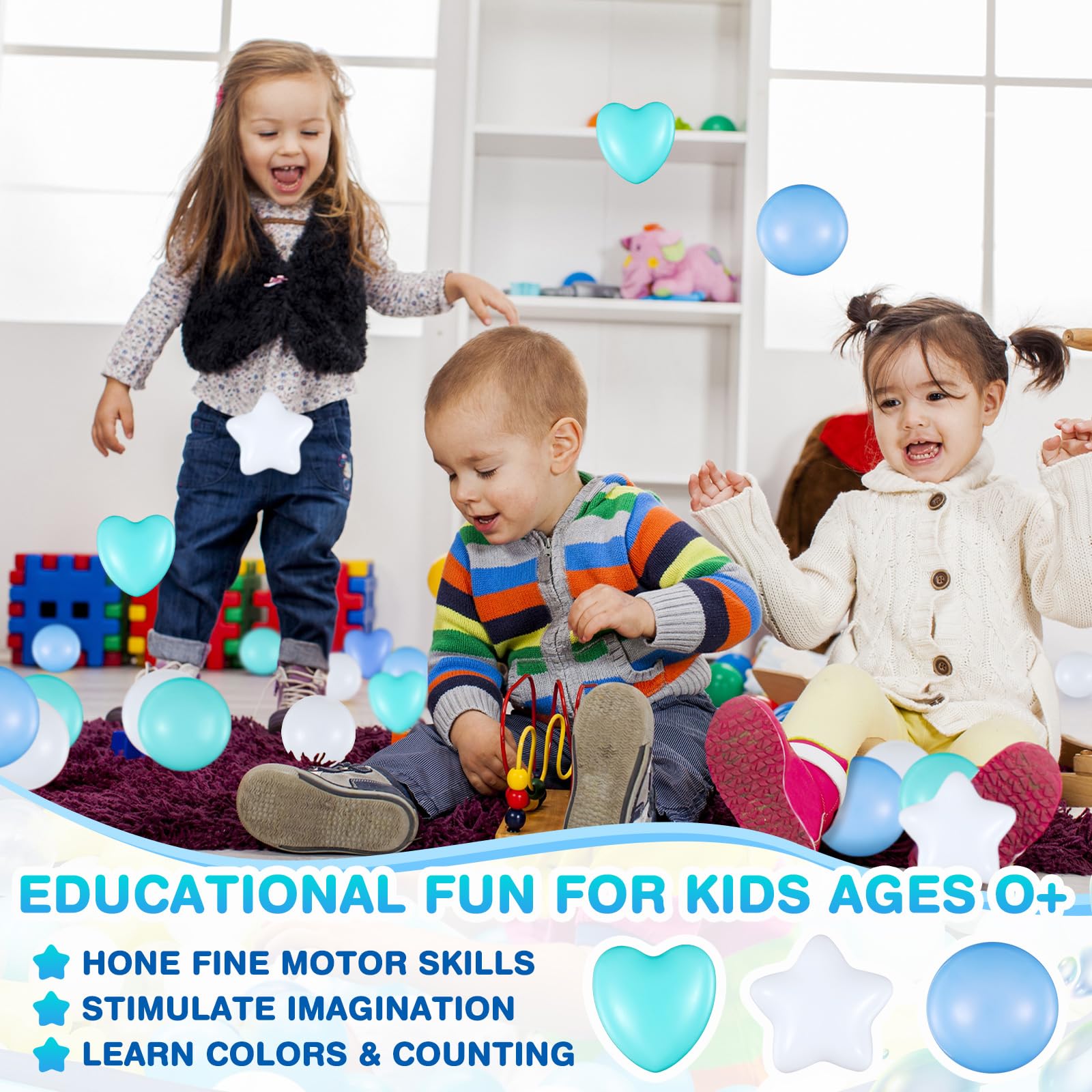 Snapklik.com : 100 Pieces Pit Balls For Kids Star Heart Shape Plastic ...