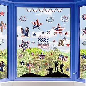 Amazon.com: Pasimy 9 Sheets Patriotic Window Clings 4th of July Car ...