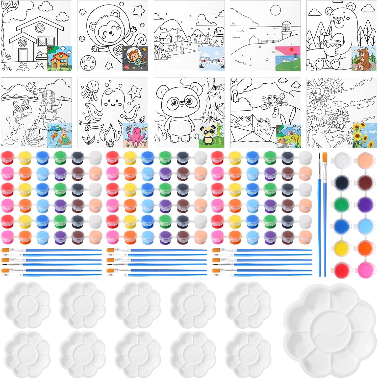 Amazon.com: Qilery 60 Pcs Canvas Painting Kit 10pcs 8 x 8 Inch Pre ...