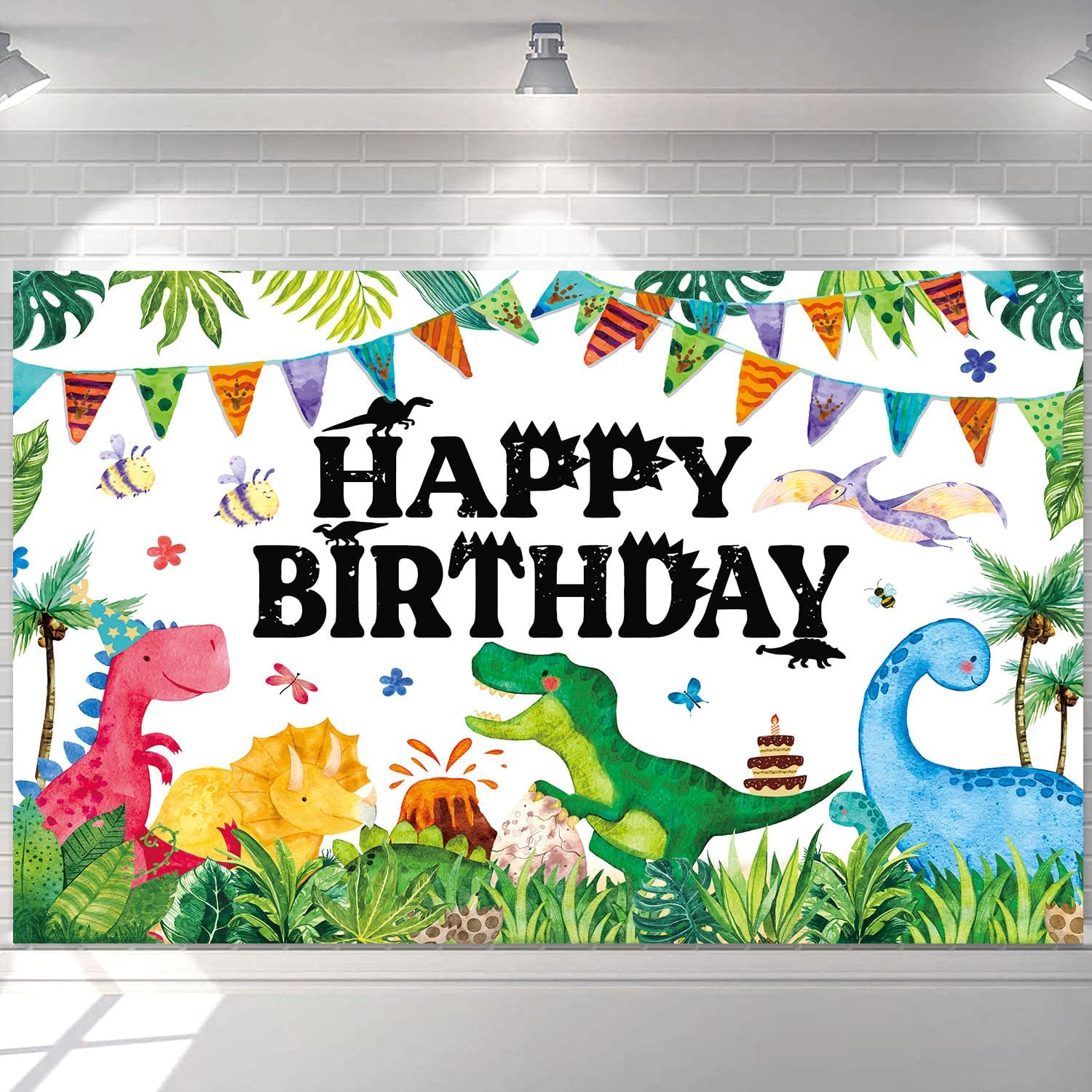 Amazon.com : Dinosaur Birthday Backdrop Large Dinosaur Happy Birthday ...