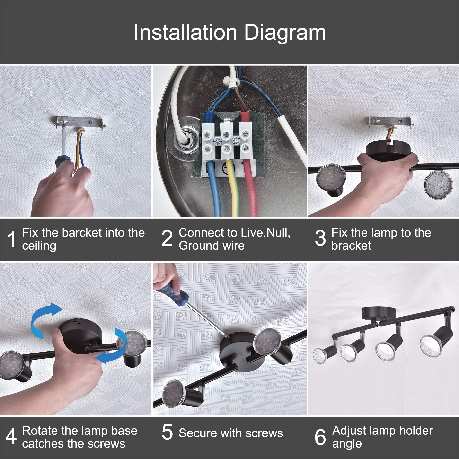 Ceiling Light Fitting 4 Way Spotlight Bar Rotatable Swiveling Lamp ...