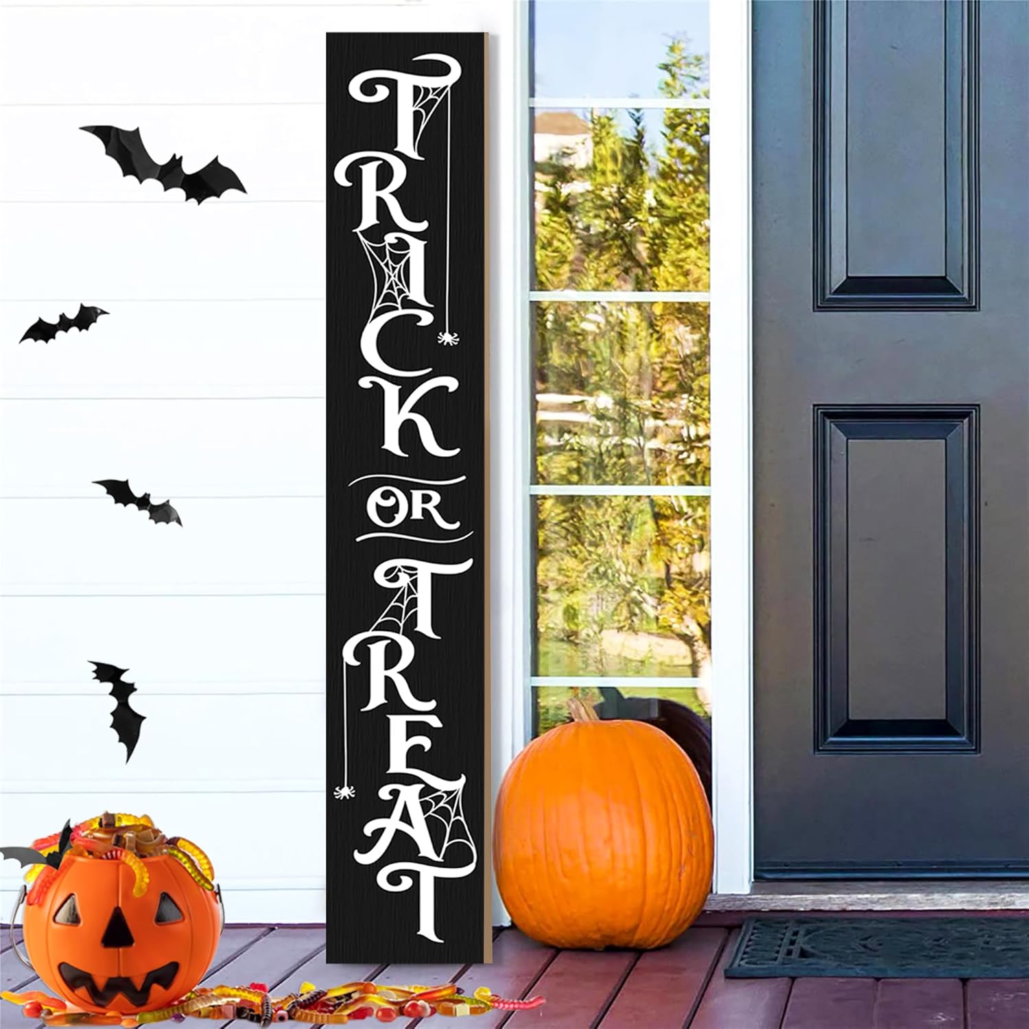 Amazon.com : Halloween Porch Sign Decor "Trick or Treat" Wooden Hanging ...