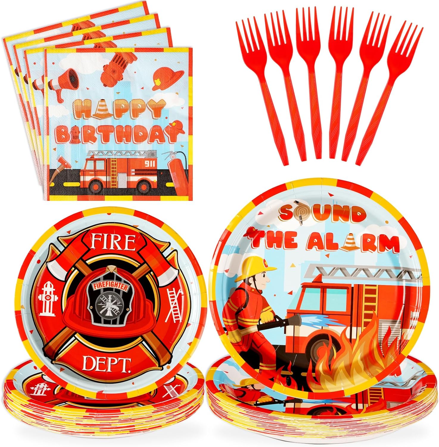 Amazon.com: Grencian 96Pcs Firefighter Birthday Party Decorations Fire ...