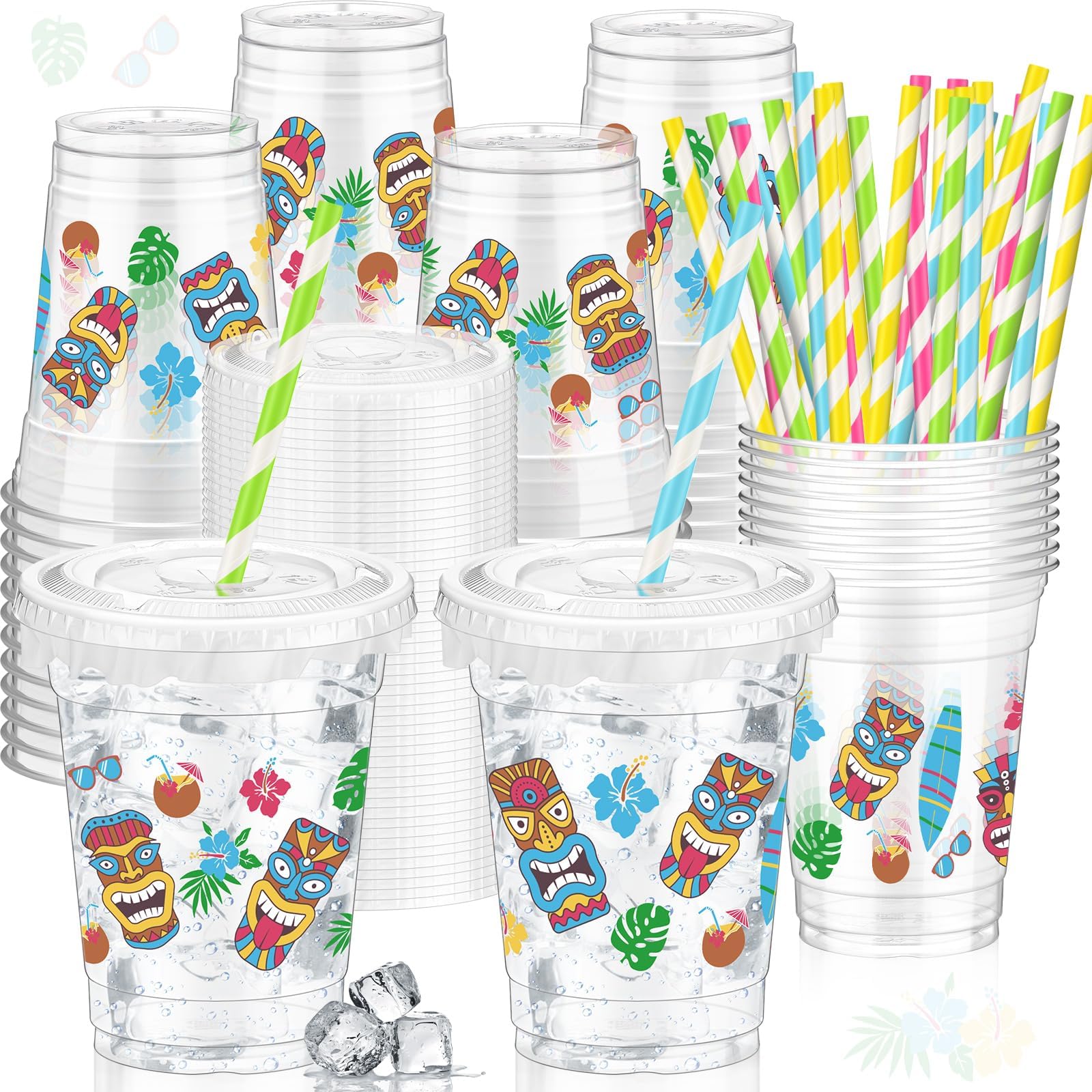 Amazon.com: Lallisa 100 Pcs Hawaiian Disposable Plastic Cups 12 oz ...