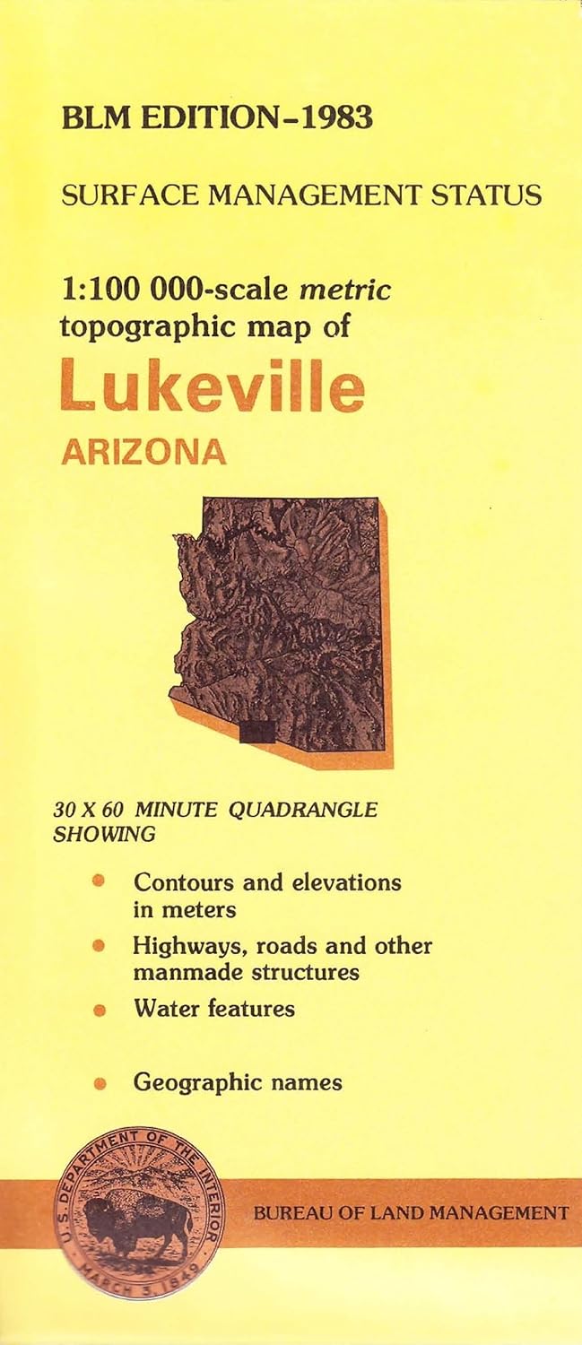 Lukeville Arizona 1:100,000 Scale Topo Map Surface Management BLM 30x60 ...