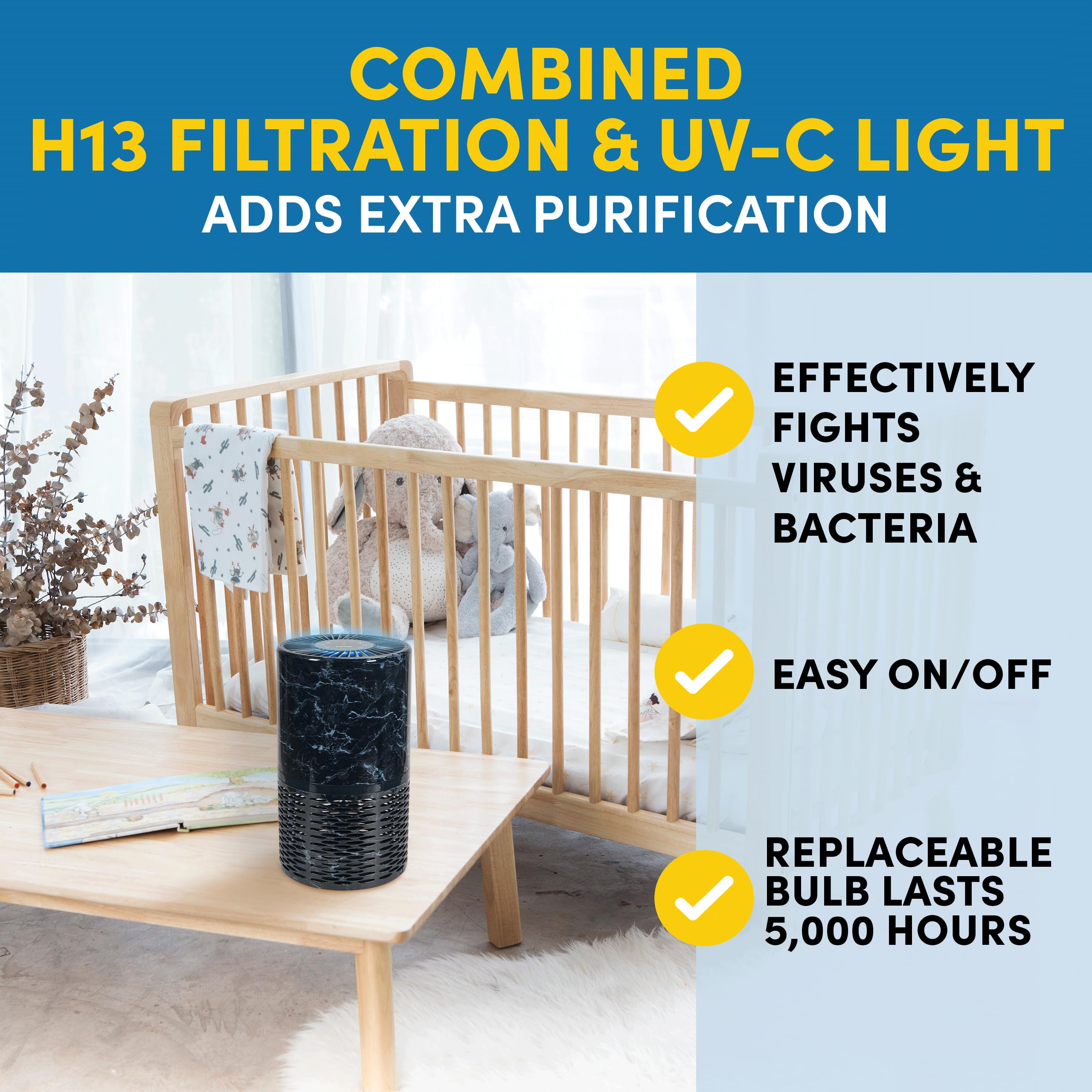 Veva Black Circular Air Purifier, Compact and Modern with UV-C Light ...