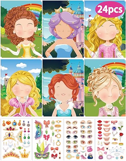 Amazon.com: 24 Pcs Make Your Own Princess Sticker Sheet, Princess Party ...