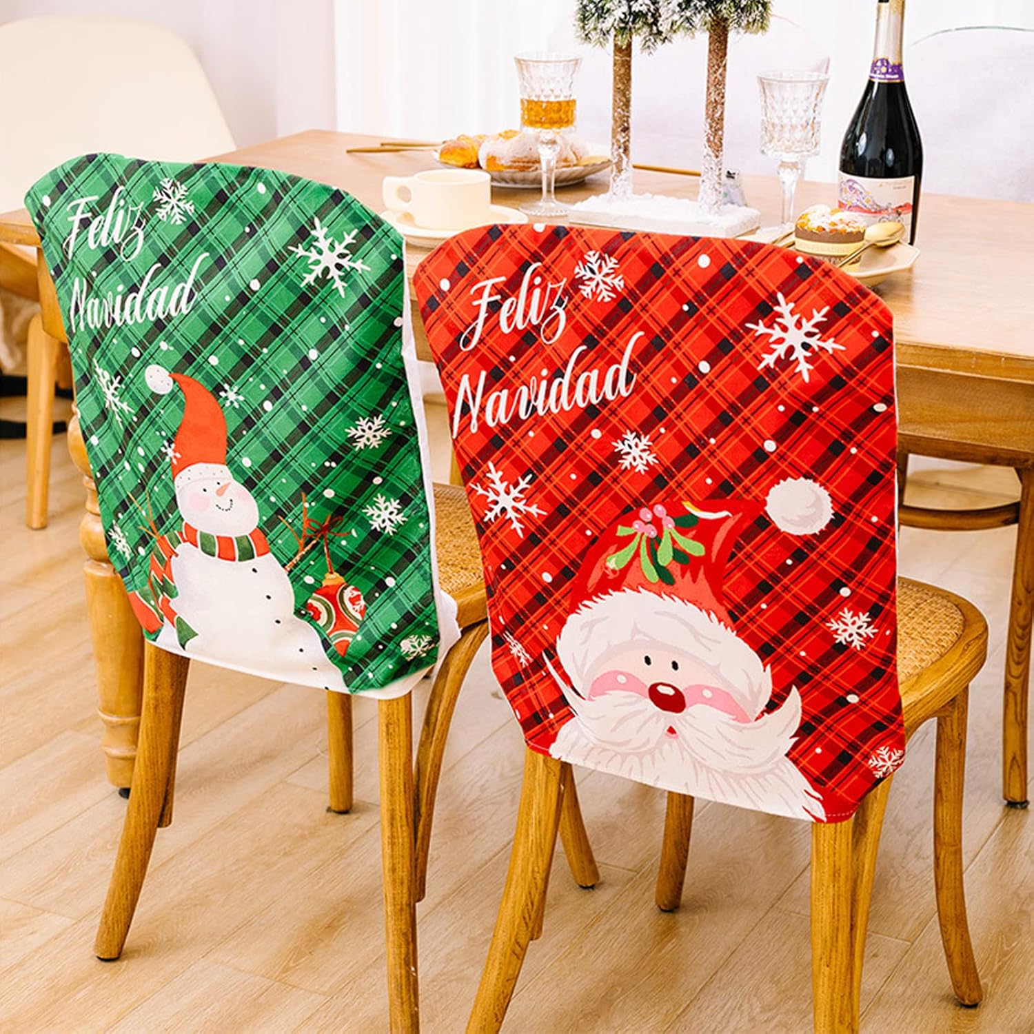 Flueyer Christmas Chair Back Covers Set of 6, Santa Claus Snowman Chair ...