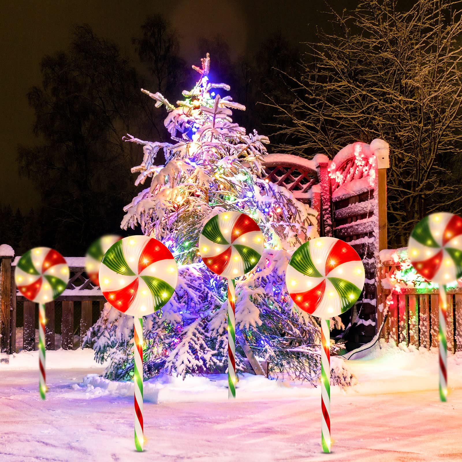 4 Pack Christmas Lollipop Pathway Lights Candy Cane Peppermint ...