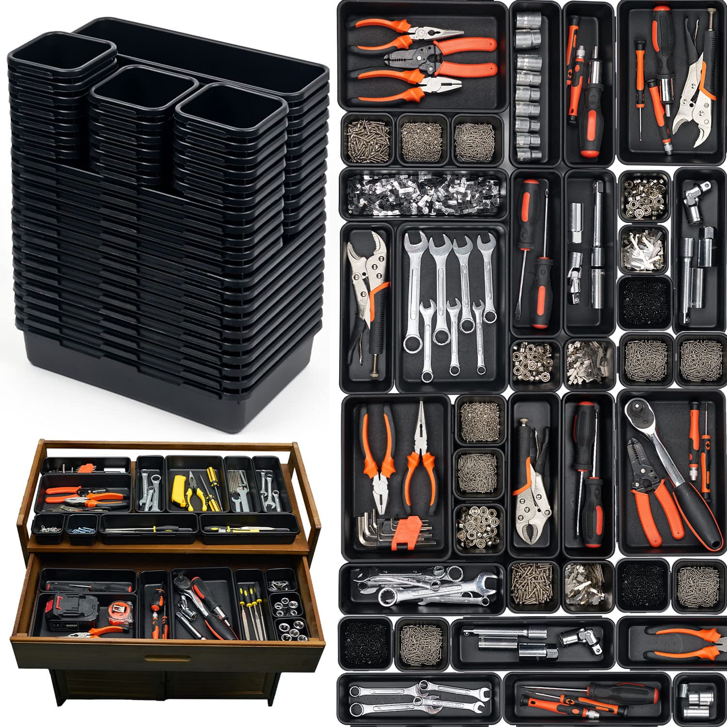 45 Pack Tool Box Organizer Tray Dividers, Desk Drawer Organizers Garage ...