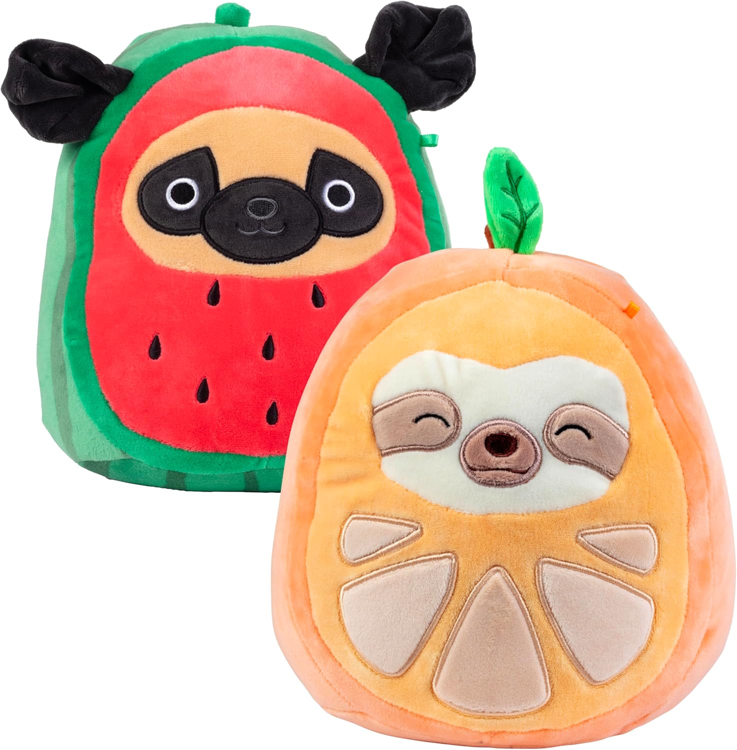 Amazon.com: Squishmallows 8-Inch Sloth & Pug Fruit 2-Squish Value Pack ...
