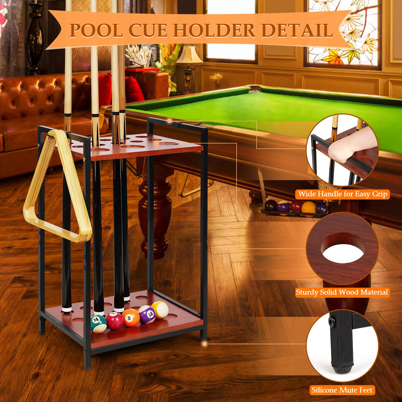 Snapklik.com : Pool Stick Holder Floor Stand - Multifunctional Billiard ...