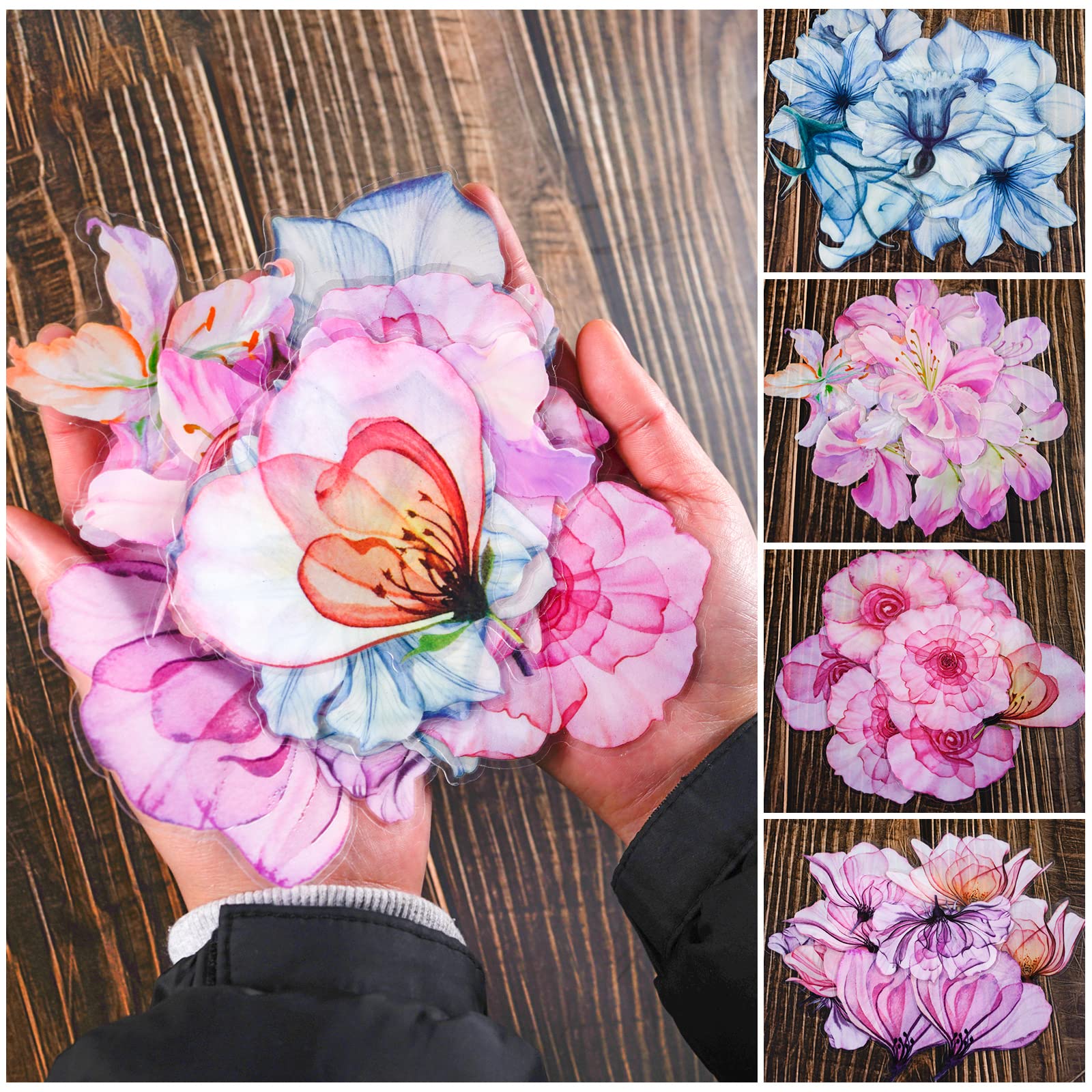 Amazon.com: 40 Pieces Large Size Transparent Waterproof Flower Stickers ...
